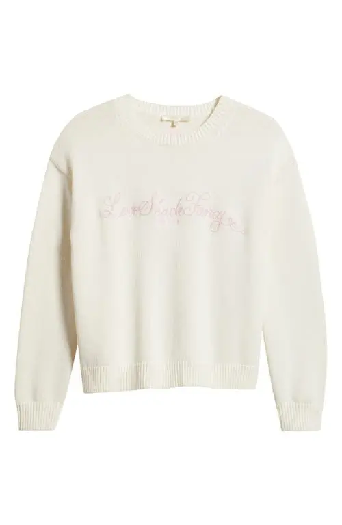 LoveShackFancy Selman Logo Embroidery Cotton & Wool Sweater