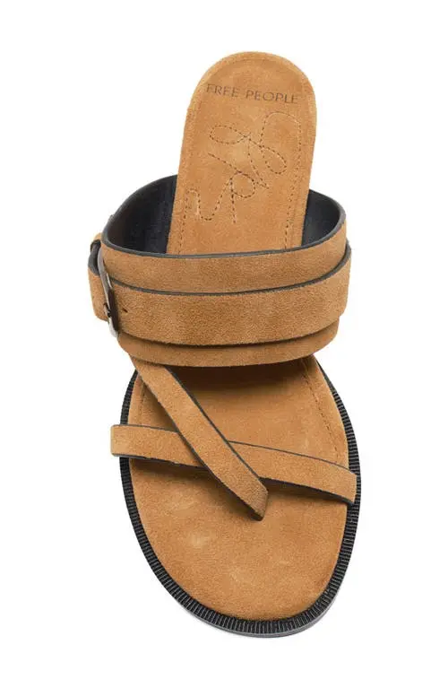 Free People Belted Toe Loop Kitten Heel Sandals - Driftwood Tan Suede