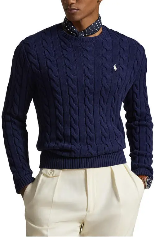 Polo Ralph Lauren Cable-knit Cotton Crewneck Sweater - Bright Navy