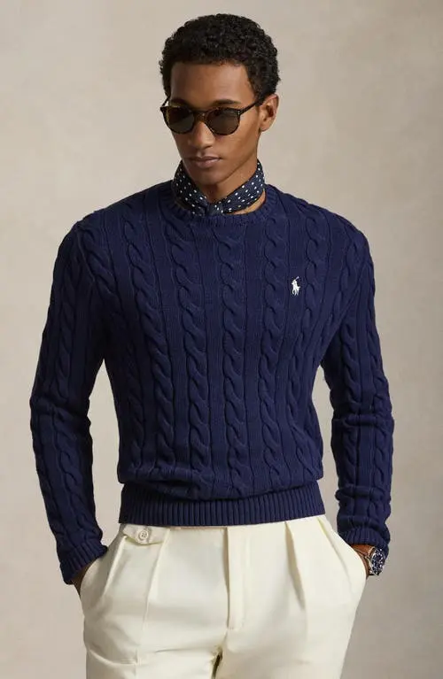 Polo Ralph Lauren Cable-knit Cotton Crewneck Sweater - Bright Navy