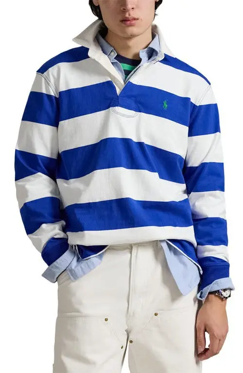 Polo Ralph Lauren The Iconic Rugby Stripe Long Sleeve Polo - Pacific Royal/cls Oxfrd White