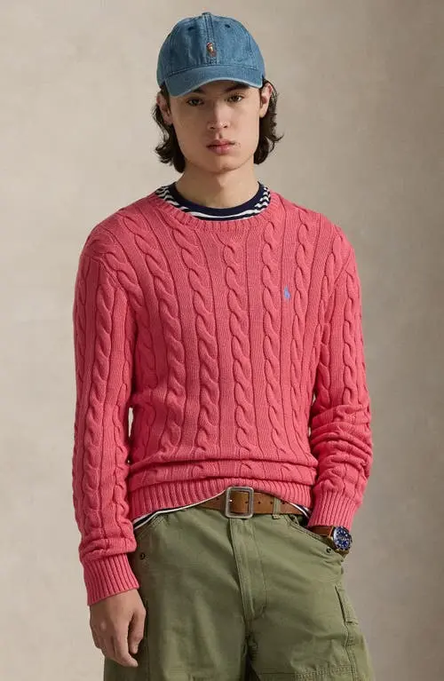 Polo Ralph Lauren Cable Stitch Cotton Crewneck Sweater - Pale Red