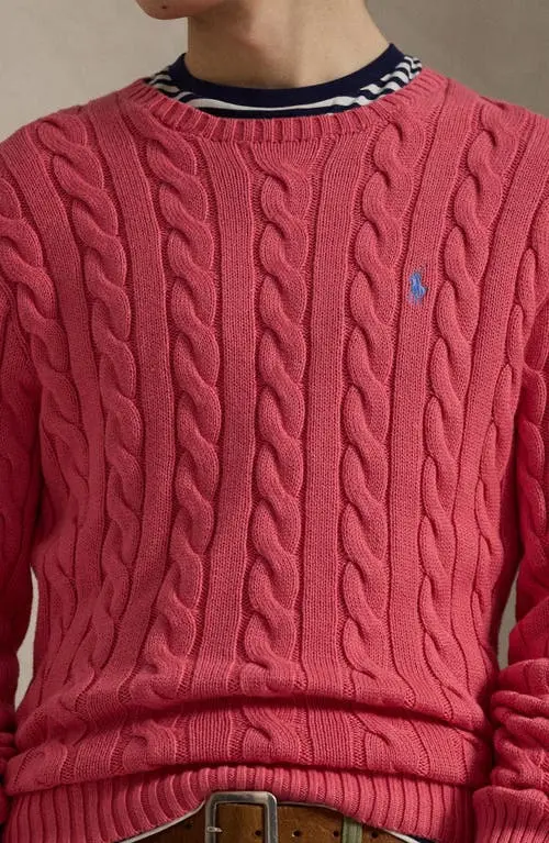 Polo Ralph Lauren Cable Stitch Cotton Crewneck Sweater - Pale Red