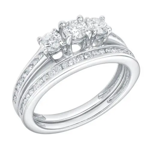 LUVMYJEWELRY Celestyn Duo 0.90 Ctw Natural Diamond 14k Gold Ring Set - 14k White Gold