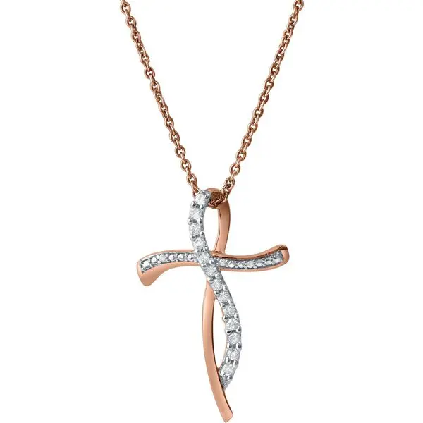 LUVMYJEWELRY 0.15 Ct Diamond 14k Gold Cross Pendant - 14k Rose Gold