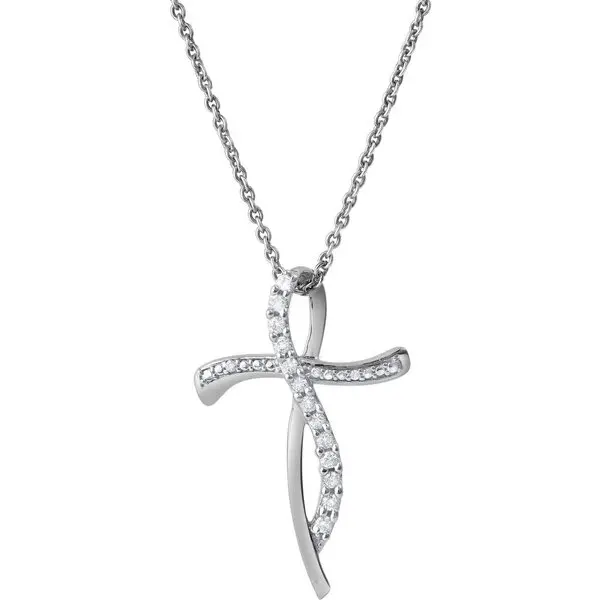 LUVMYJEWELRY 0.15 Ct Diamond 14k Gold Cross Pendant - 14k White Gold
