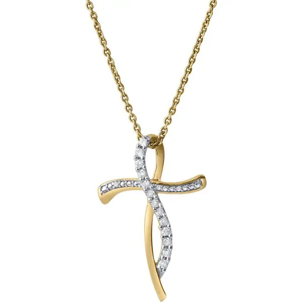 LUVMYJEWELRY 0.15 Ct Diamond 14k Gold Cross Pendant - 14k Yellow Gold