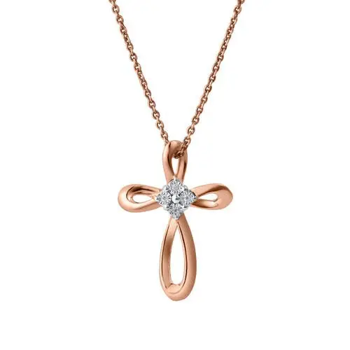 LUVMYJEWELRY 14k Gold Diamond Cross Pendant - 14k Rose Gold