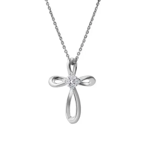 LUVMYJEWELRY 14k Gold Diamond Cross Pendant - 14k White Gold