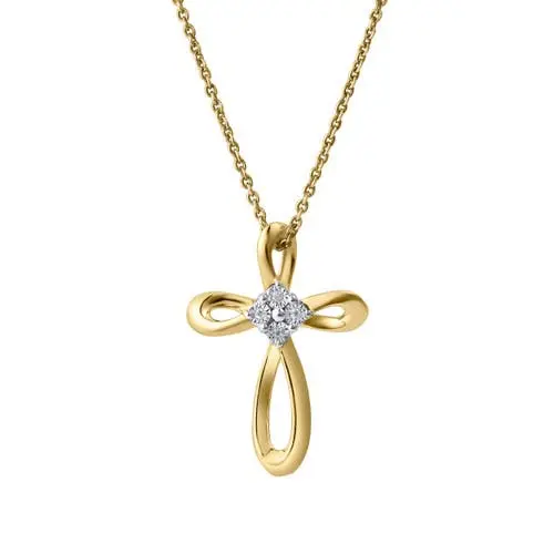 LUVMYJEWELRY 14k Gold Diamond Cross Pendant - 14k Yellow Gold