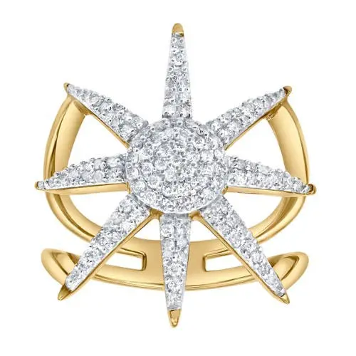 LUVMYJEWELRY 0.5 Ct Diamond 14k Gold Starburst Ring - 14k Yellow Gold