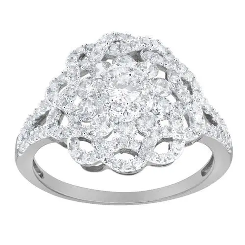 LUVMYJEWELRY Caeloria 0.95 Ct Diamond Floral Cluster 14k Gold Ring - 14k White Gold
