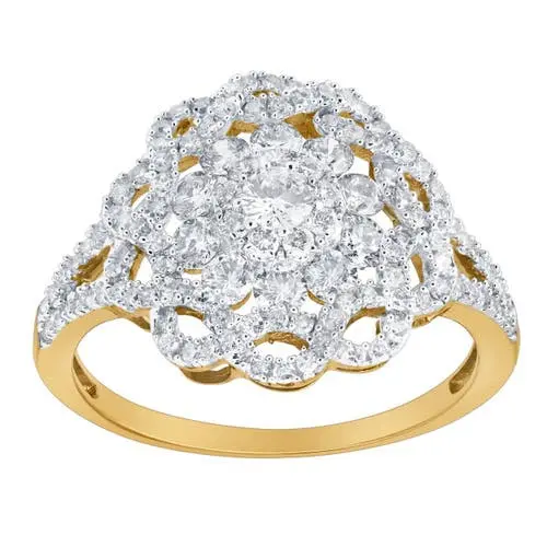 LUVMYJEWELRY Caeloria 0.95 Ct Diamond Floral Cluster 14k Gold Ring - 14k Yellow Gold