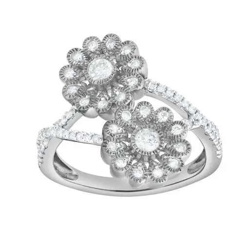 LUVMYJEWELRY 10k Gold Floral Ring With 0.50 Ct Natural Diamonds - 10k White Gold