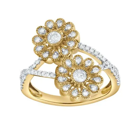 LUVMYJEWELRY 10k Gold Floral Ring With 0.50 Ct Natural Diamonds - 10k Yellow Gold
