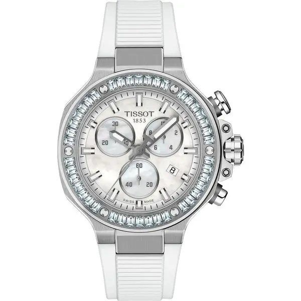 TISSOT T-race Chronograph Silicone Strap Watch - White Mother Of Pearl