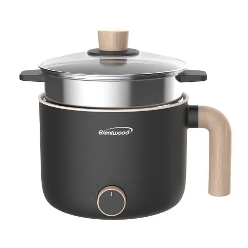 BRENTWOOD Multi-function Electric Hot Pot Cooker With Ceramic Non-stick Ceramic Coating And Stainless-steel Food Steamer - Black