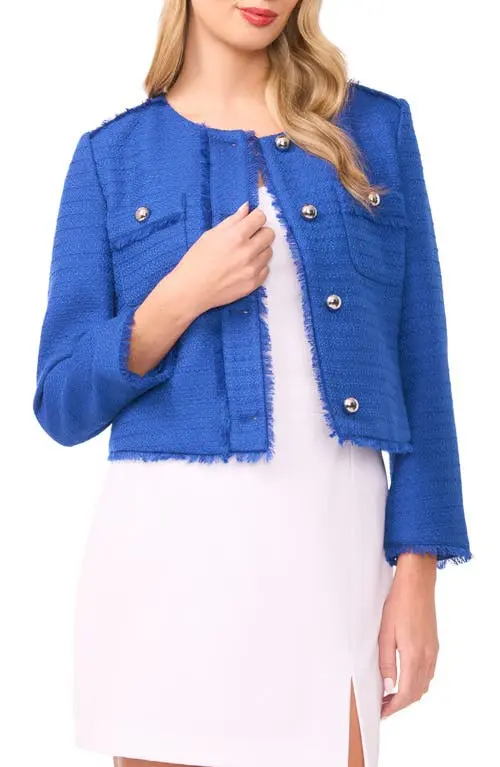 Vince Camuto Crop Tweed Jacket - Deep Blue