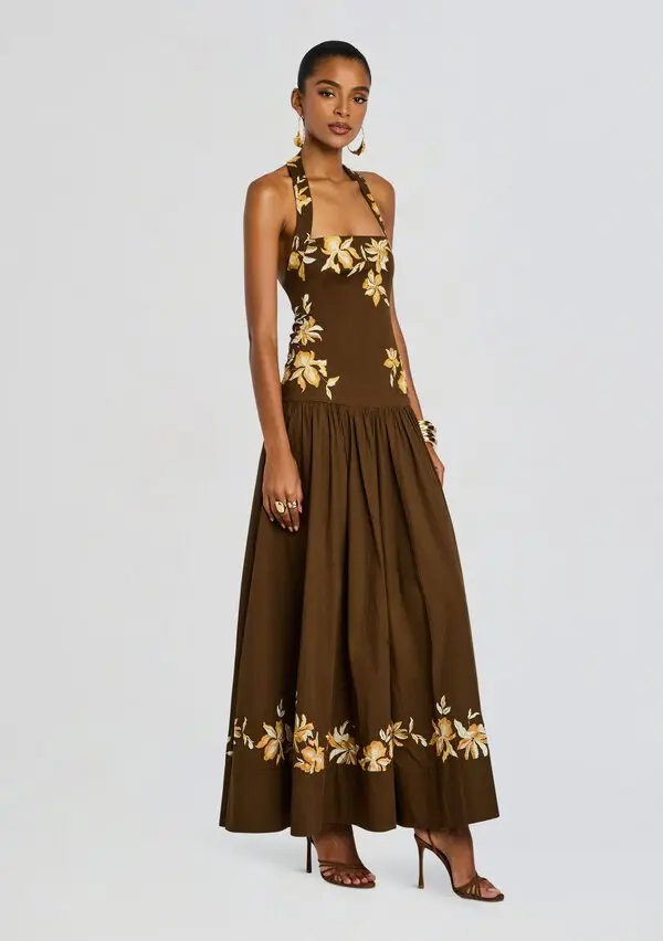 Hemant & Nandita Floral Print Halter Maxi Dress