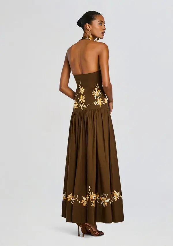 Hemant & Nandita Floral Print Halter Maxi Dress