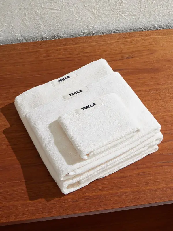 TEKLA Set-of-three Logo-appliquéd Organic Cotton-terry Towels - Neutrals