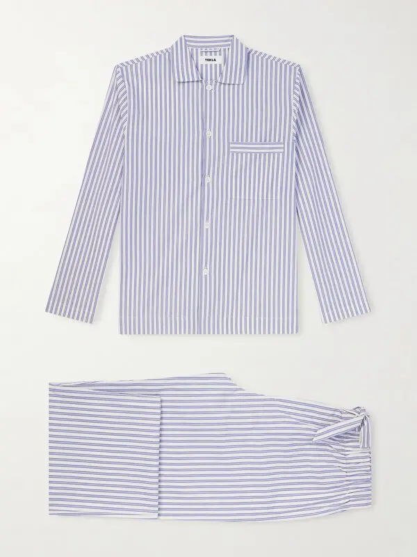 TEKLA Striped Organic Cotton-poplin Pajama Set - Gray