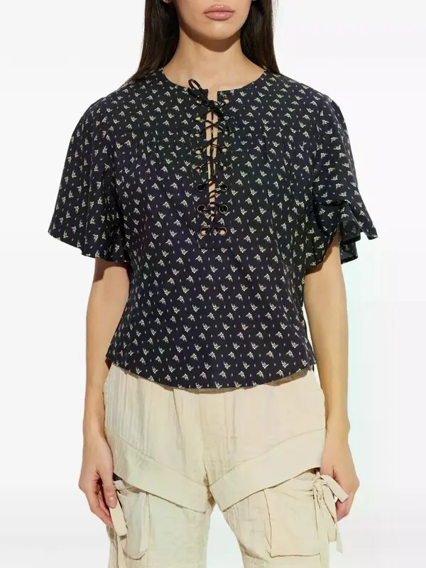 MARANT ETOILE Dianga Floral Print Lace-up Top
