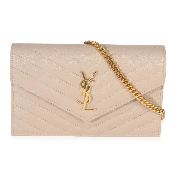 Saint Laurent Cassandre Envelope Chain Wallet - Beige