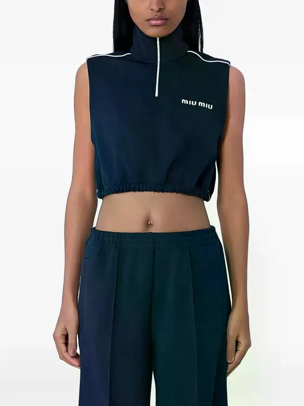 Miu Miu High-neck Zip-up Crop Top - Blue