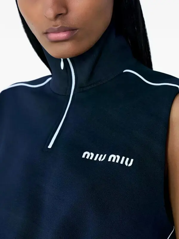Miu Miu High-neck Zip-up Crop Top - Blue