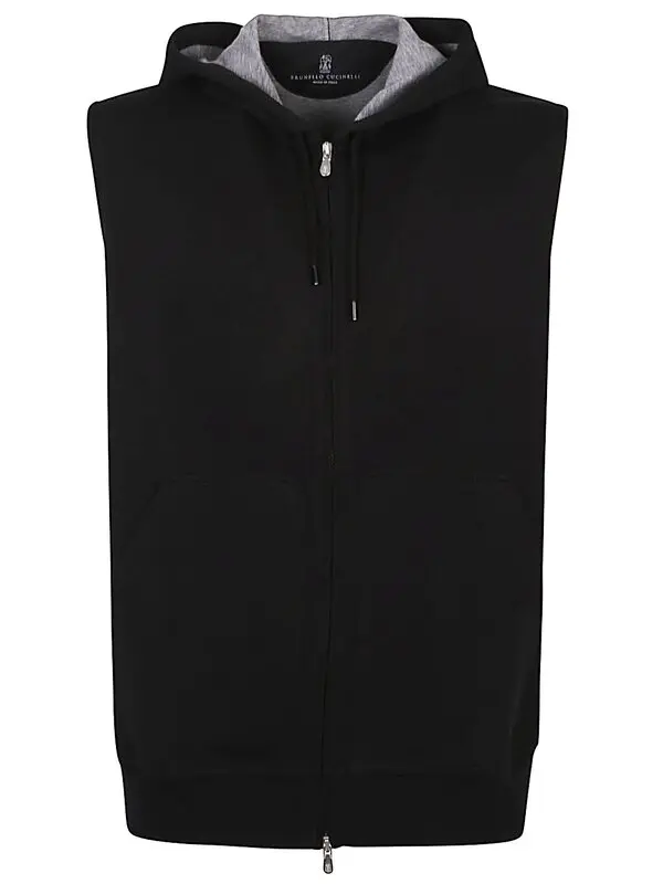 Brunello Cucinelli Sleeveless Zip-up Hoodie - Black