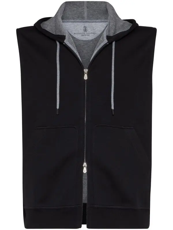 Brunello Cucinelli Sleeveless Zip-up Hoodie - Black