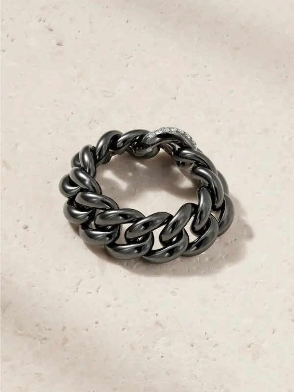Shay 18-karat Gold, Ceramic, And Diamond Link Ring - Black