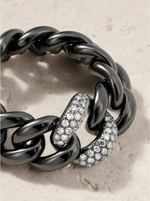 Shay 18-karat Gold, Ceramic, And Diamond Link Ring - Black