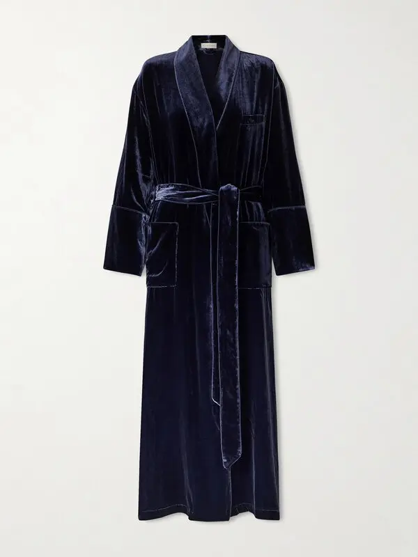 Olivia Von Halle Capability Belted Velvet Robe - Blue