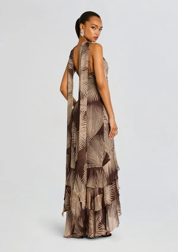 Rococo Sand Cowl Maxi Dress With Sash - Brown