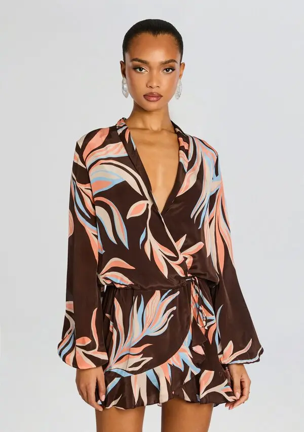 Rococo Sand Floral Print Front Wrap Mini Dress