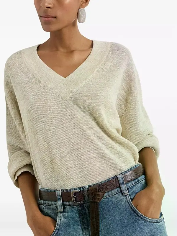 Brunello Cucinelli V-neck Long Sleeve Sweater - Neutrals