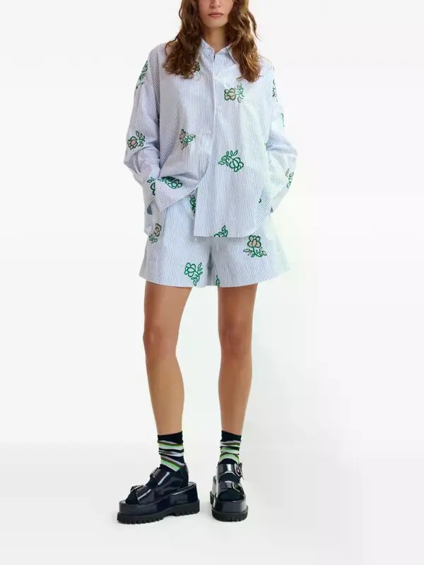 Essentiel Antwerp Striped Embroidered Shorts - Blue