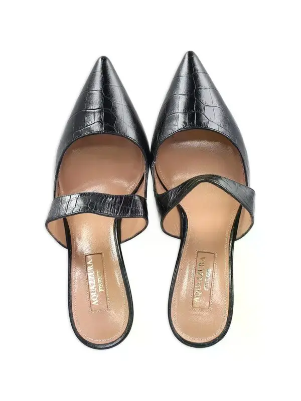 AQUAZZURA Croc-embossed Pointed-toe Mules