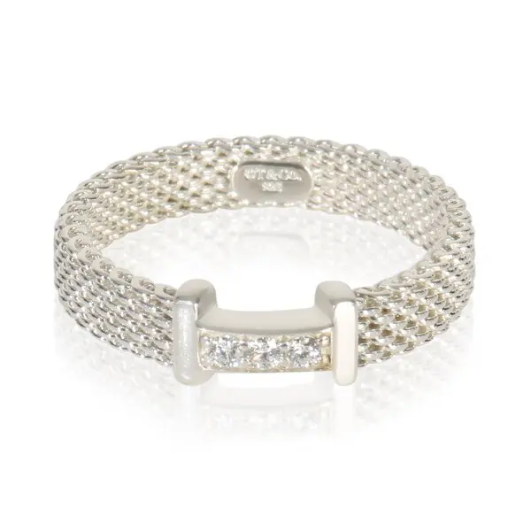 Tiffany & Co. Sterling Silver Diamond Somerset Mesh Ring - Sterling_silver