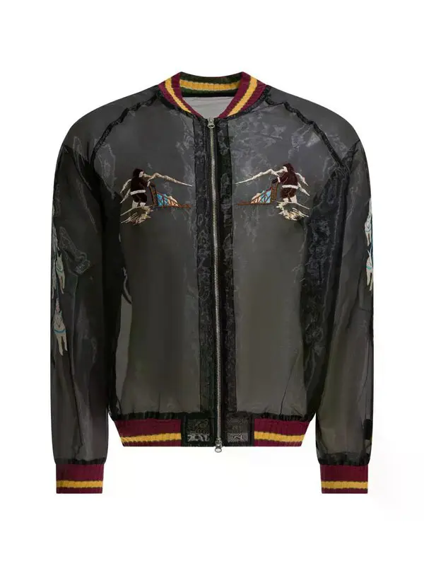 Kapital Embroidered Zip-up Coat - Black
