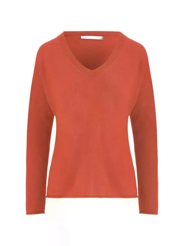 ALLUDE Ribbed V-neck Sweater - Red