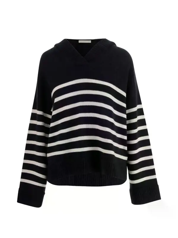 ALLUDE Striped Hooded Sweater - Blue