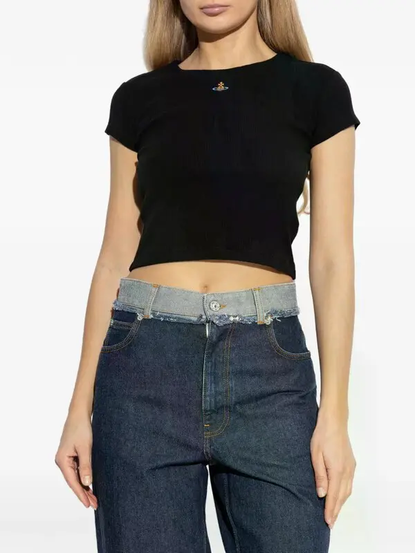 VIVIENNE WESTWOOD Orb-embroidered Crop Top - Black