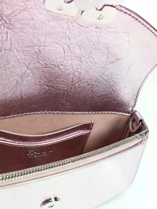 GANNI Lulu Wallet On Chain In Metallic - Pink