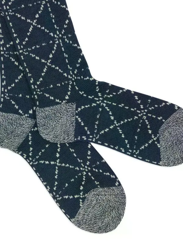Kapital Diamond-pattern Crew Socks - Blue