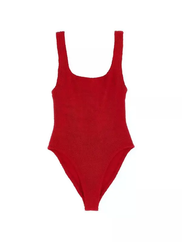 Hunza G Square-neck Crinkle One-piece Swimsuit - Red