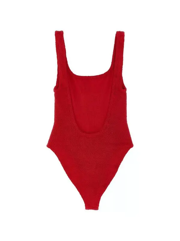 Hunza G Square-neck Crinkle One-piece Swimsuit - Red
