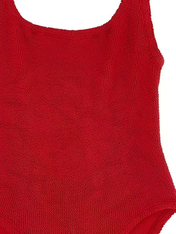 Hunza G Square-neck Crinkle One-piece Swimsuit - Red